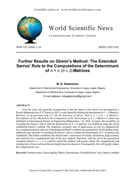 Pdf Further Results On Gbemis Method The Extended Sarrus Rule To The Computations Of The