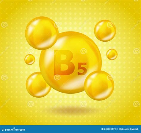 Realistic B5 Vitamin Pantothenic Design Yellow Nutrition Illustration Concept Stock Vector