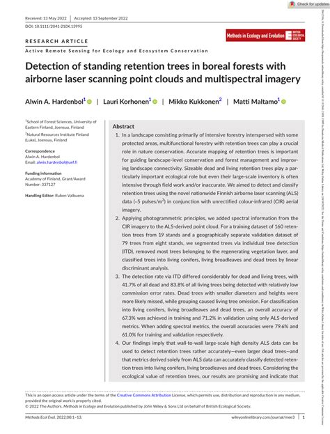Pdf Detection Of Standing Retention Trees In Boreal Forests With Airborne Laser Scanning Point