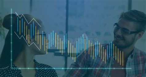 Financial Data Chart Animation Over Diverse Business People In Office