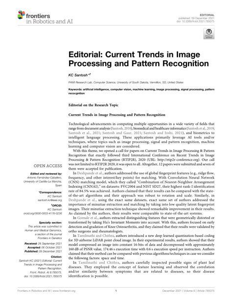 Pdf Editorial Current Trends In Image Processing And Pattern Recognition