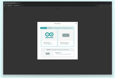 Arduino Cloud Setup Device Pop Up Window