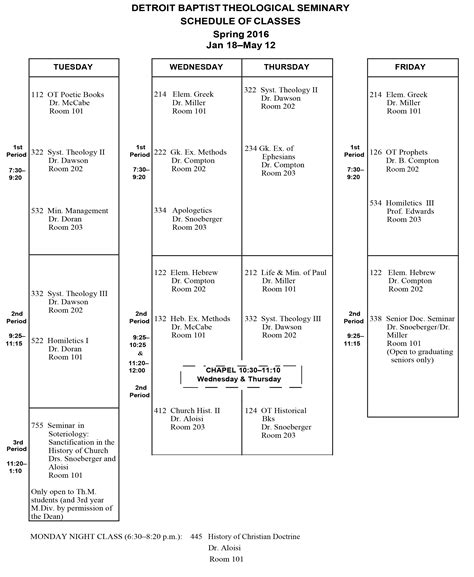 Detroit Baptist Theological Seminary Class Schedule