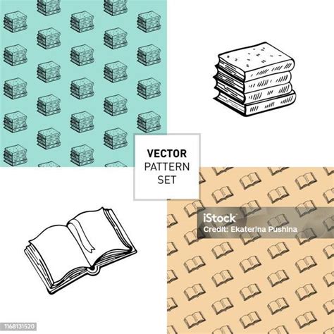 흰색 배경에 격리 된 원활한 개요 책 패턴 및 항목 의 집합입니다 벡터 흑백 텍스처입니다 벡터 원활한 텍스처 책 낙서 손으로 그린 선을 그립니다 포장 섬유 웹 사이트 및