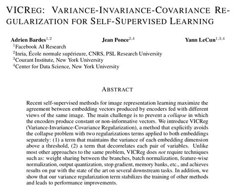 [paper Review] Vicreg Variance Invariance Covariance Regularization For Self Supervised Learning