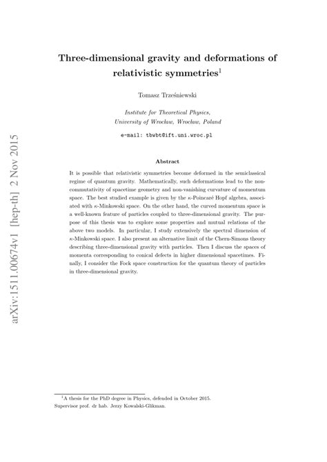 Pdf Three Dimensional Gravity And Deformations Of Relativistic Symmetries