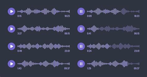 음성 메시지 소셜 미디어 채팅 대화 메시징 앱 음악 플레이어 오디오 또는 비디오 편집기 인터페이스 요소 음성 도우미 레코더 음파 패턴 다크 모드 벡터 일러스트 레이 션