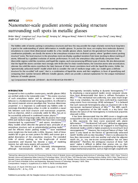 Pdf Nanometer Scale Gradient Atomic Packing Structure Surrounding Soft Spots In Metallic Glasses