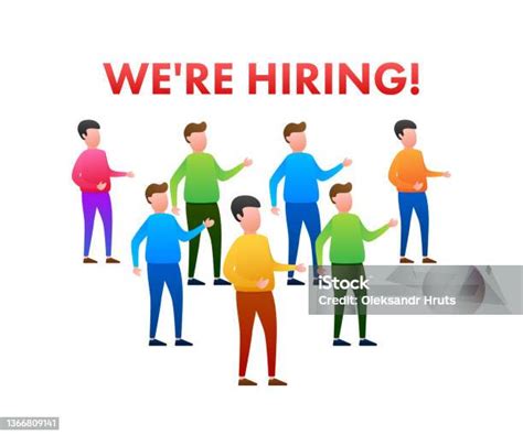 우리는 평면 만화 일러스트를 고용하고 있습니다 채용 개념 고용 노동자 선택에 고용주 는 일자리를 검색 팀 아이콘을 다시