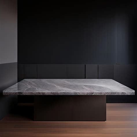 어두운 돌 배경을 갖춘 빈 회색 대리석 탁상 프리미엄 사진