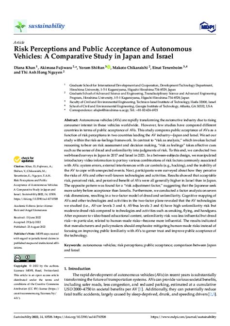 Pdf Risk Perceptions And Public Acceptance Of Autonomous Vehicles A
