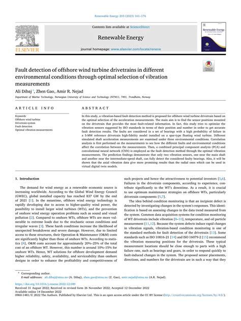 Pdf Fault Detection Of Offshore Wind Turbine Drivetrains In Different