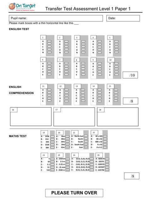 Transfer Test Seag Style Practice Papers Level 1 And Level 2 Bundle