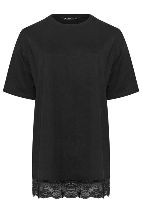 Yours Plus Size Black Lace Hem Oversized T Shirt Dress Yours Clothing