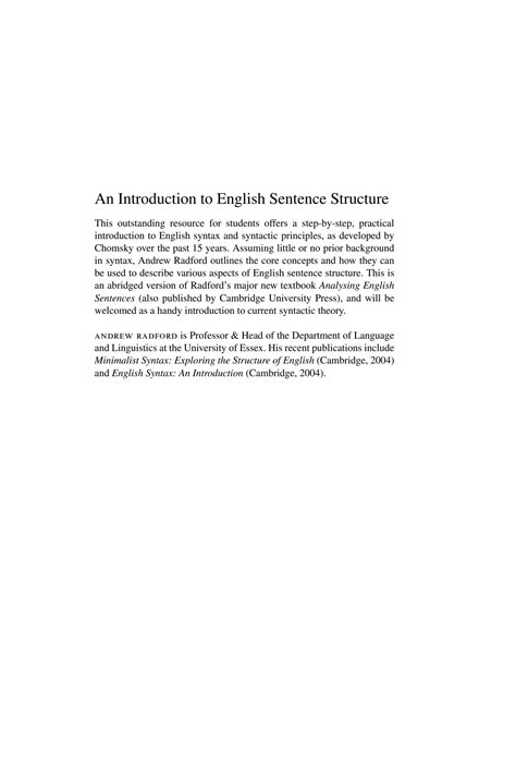 Solution An Introduction To English Sentence Structure Andrew Radford
