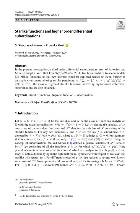 Pdf Starlike Functions And Higher Order Differential Subordinations