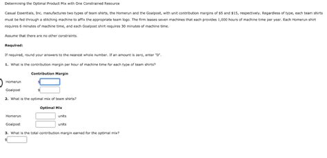 Solved Determining The Optimal Product Mix With One