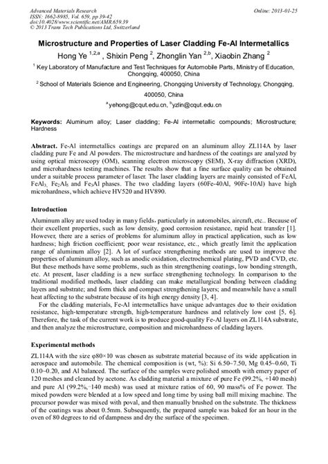 Microstructure And Properties Of Laser Cladding Fe Al Intermetallics Scientific Net