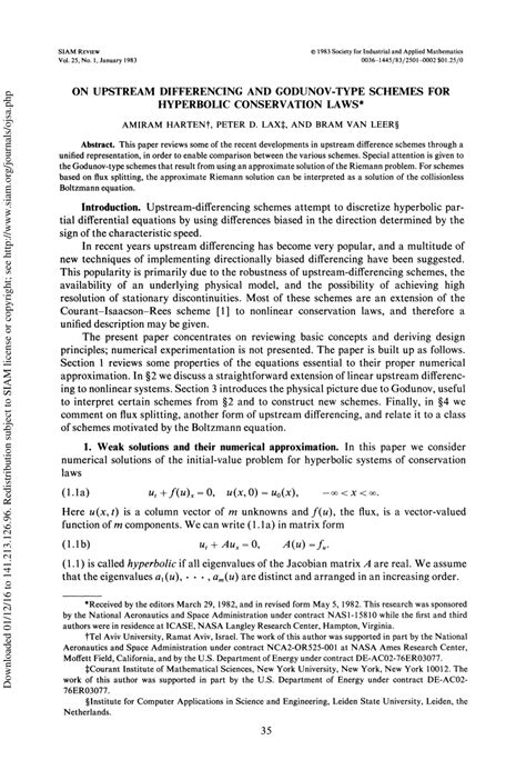 Pdf On Upstream Differencing And Godunov Type Schemes For Hyperbolic Conservation Laws