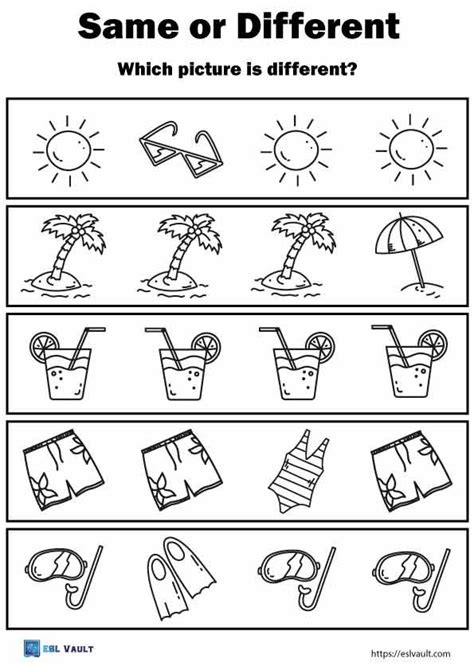 11 Free Same Different Worksheets Pdf Esl Vault