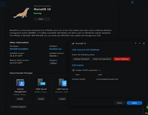 where on synology are the mariadb files stored r synology