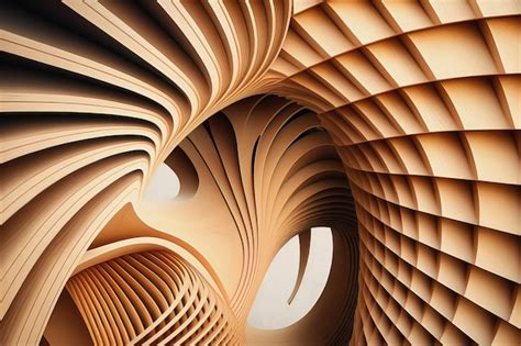 Premium Photo Abstract Of Wooden Pattern Twisted Shape Architecture Facade Details Generation Ai