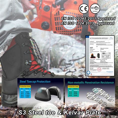 Customisable Ce Approved Class 1 Chainsaw Boots Cut Resistant High Logging S3 Safety Work Boots