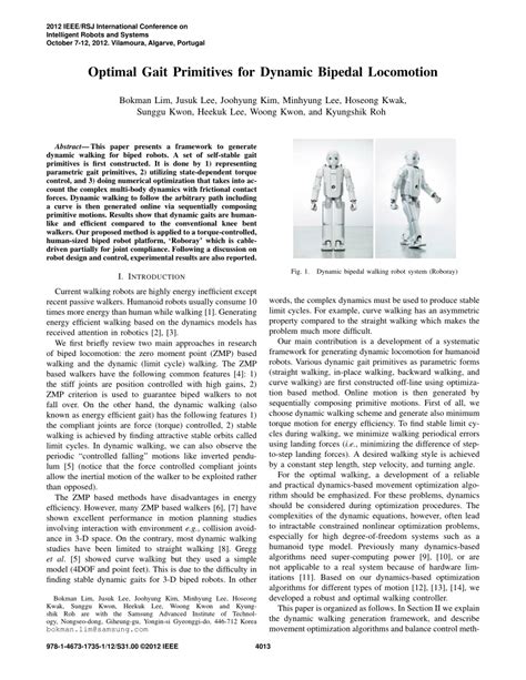 Pdf Optimal Gait Primitives For Dynamic Bipedal Locomotion