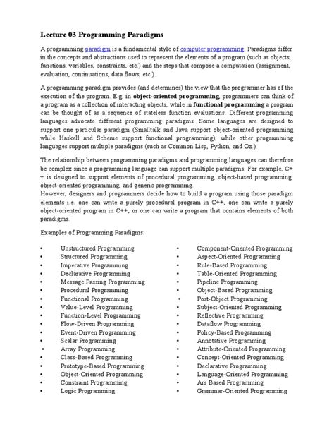 Lecture 03 Programming Paradigms Pdf Object Oriented Programming Class Computer Programming