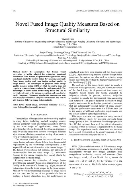 Pdf Novel Fused Image Quality Measures Based On Structural Similarity