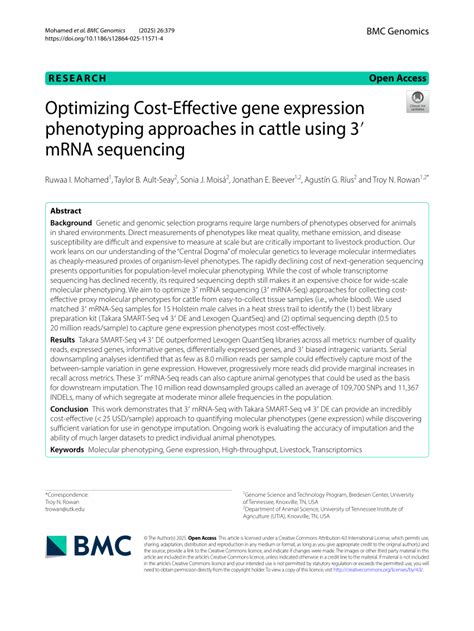 Pdf Optimizing Cost Effective Gene Expression Phenotyping Approaches In Cattle Using 3′ Mrna