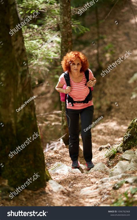Curly Redhead Woman Hiking On Trail Stock Photo Shutterstock