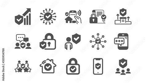 Security Icons Set Cyber Lock Password Unlock Guard Shield Home