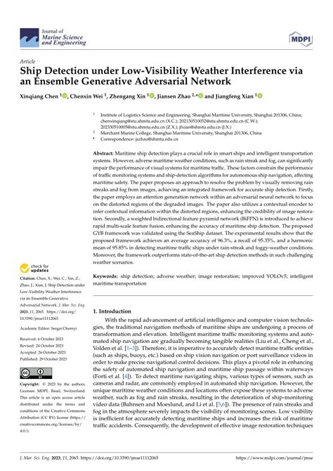 Pdf Ship Detection Under Low Visibility Weather Interference Via An Ensemble Generative