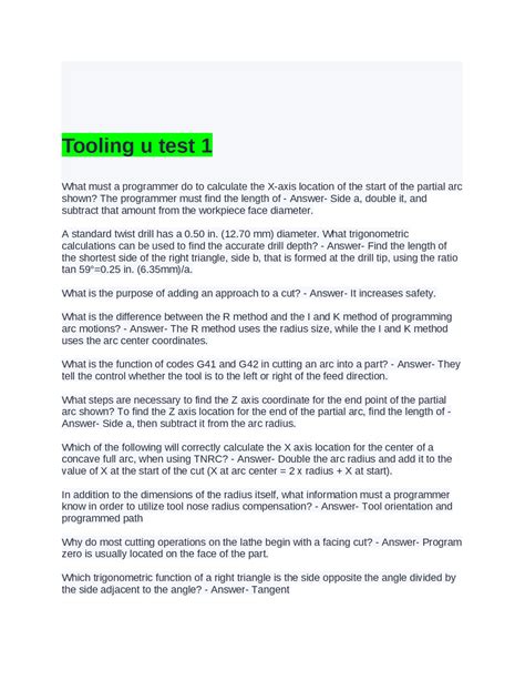 Cnc Programming Fundamentals Exams Nursing Docsity