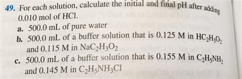 solved for each solution calculate the initial and final ph