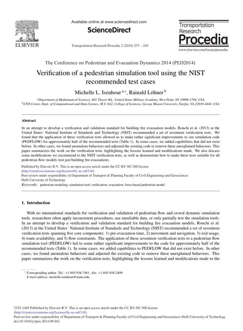 Pdf Verification Of A Pedestrian Simulation Tool Using The Nist Recommended Test Cases