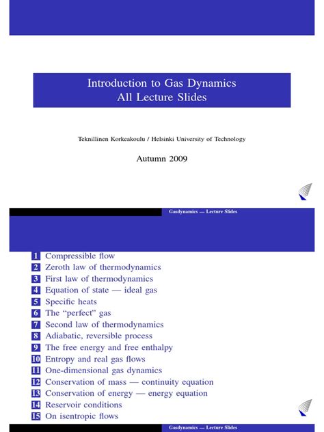 Introduction To Gas Dynamics All Lecture Slides Autumn 2009 Download Free Pdf Compressible