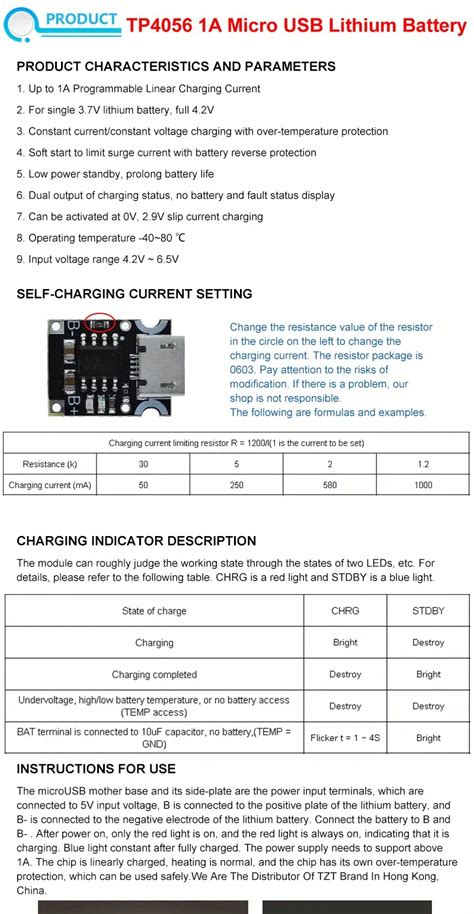 Tp4057 1a Lithium Battery Charging Board Module Polymer Temu