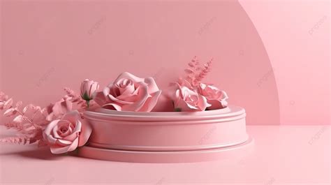 분홍색 테이블에 있는 분홍색 장미 꽃다발의 3d 렌더링 장미 꽃과 파스텔 핑크 배경에 3d 연단 디스플레이 여성스러운 복사 공간 템플릿 고화질 사진 사진 배경 일러스트