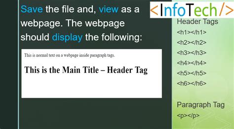 Intro To Html Header And Paragraph Tags Page 2 Infotech Education Corp