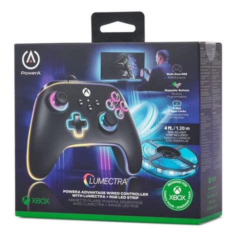 Powera Advantage Wired Controller For Xbox Series X S With Lumectra Black Rgb Led Strip