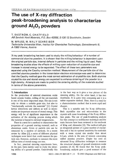 The Use Of X Ray Diffraction Peak Broadening Analysis To Characterize