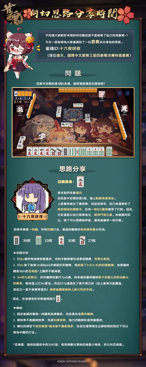 雀魂麻將 一姬的何切討論時間 面對兩高兩低的分數和上家4番的副露，你會怎麼做呢？