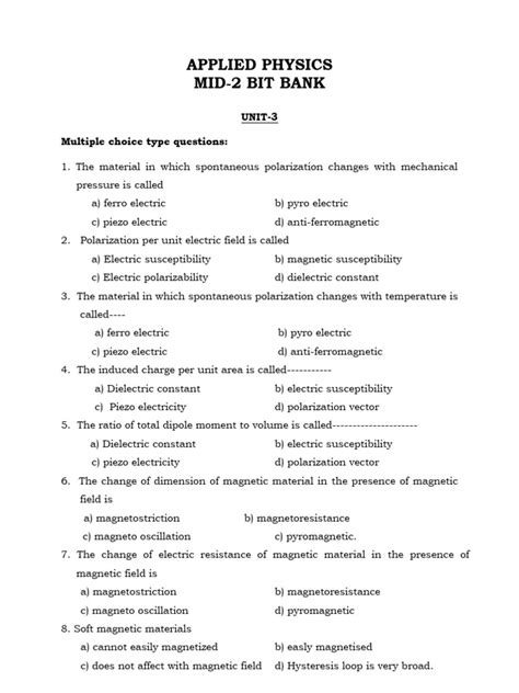 Applied Physics Mid2 Bit Bank Pdf Laser Dielectric