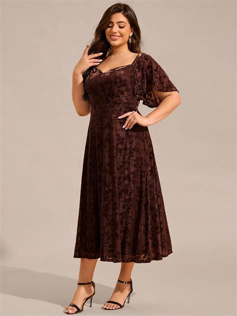Plus Size Velvet Tea Length Jacquard Wedding Guest Dress Ever Pretty Uk