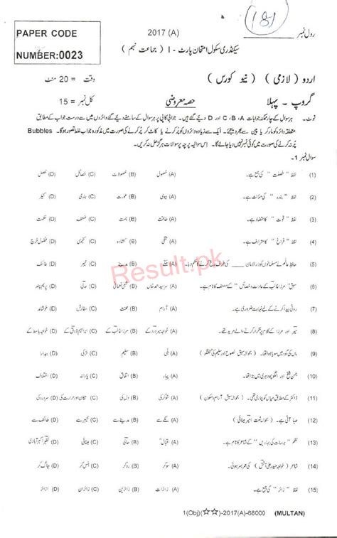 Paper Pattern Of 9th Class Urdu Federal Board At Gary Delong Blog