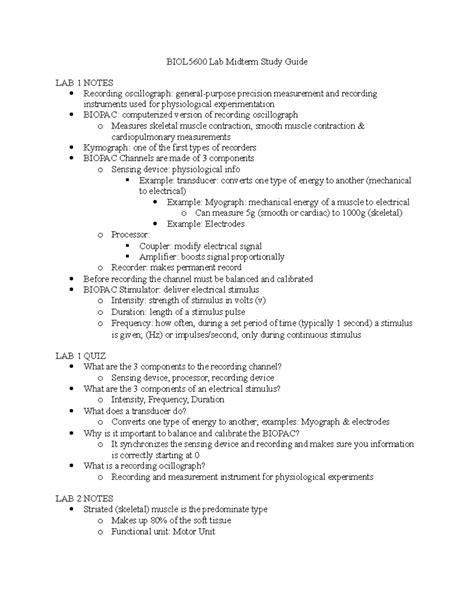 Lab Midterm Study Guide Studocu