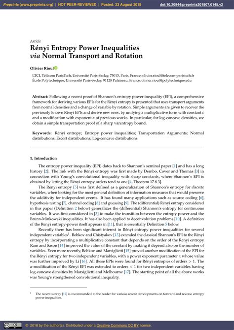 Pdf Rényi Entropy Power Inequalities Via Normal Transport And Rotation