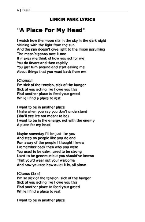 Linkin Park Lyrics Pdfcoffeecom